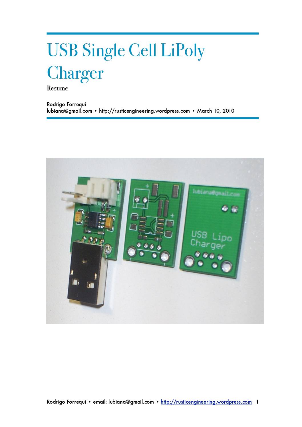 USB Single Cell LiPoly Charger - Electronics-Lab.com