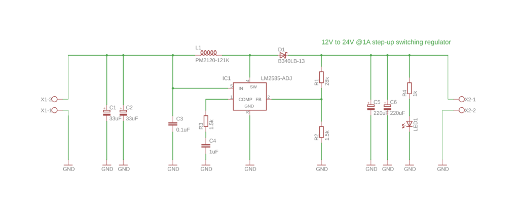 12V to 24V @ 1A Step-up switching regulator using LM2585 - Electronics-Lab