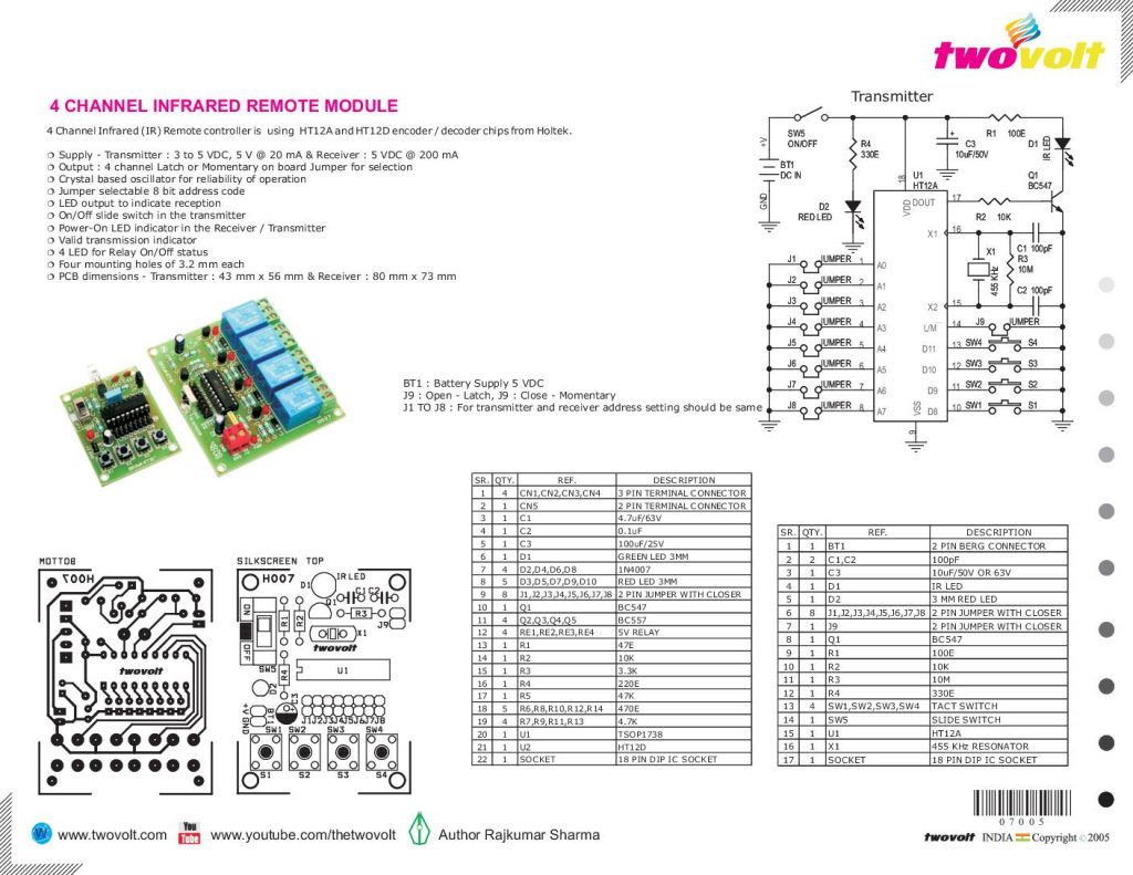 4 Channel Infra Red Remote Controller using HT12A & HT12D and 4 Relay ...