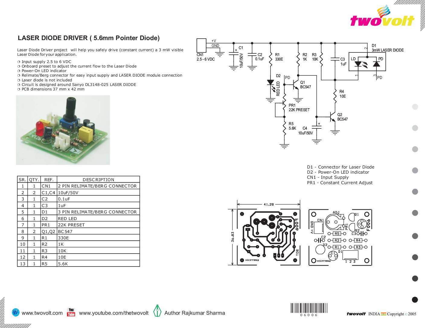 LASER DIODE DRIVER TWOVOLT - Electronics-Lab.com