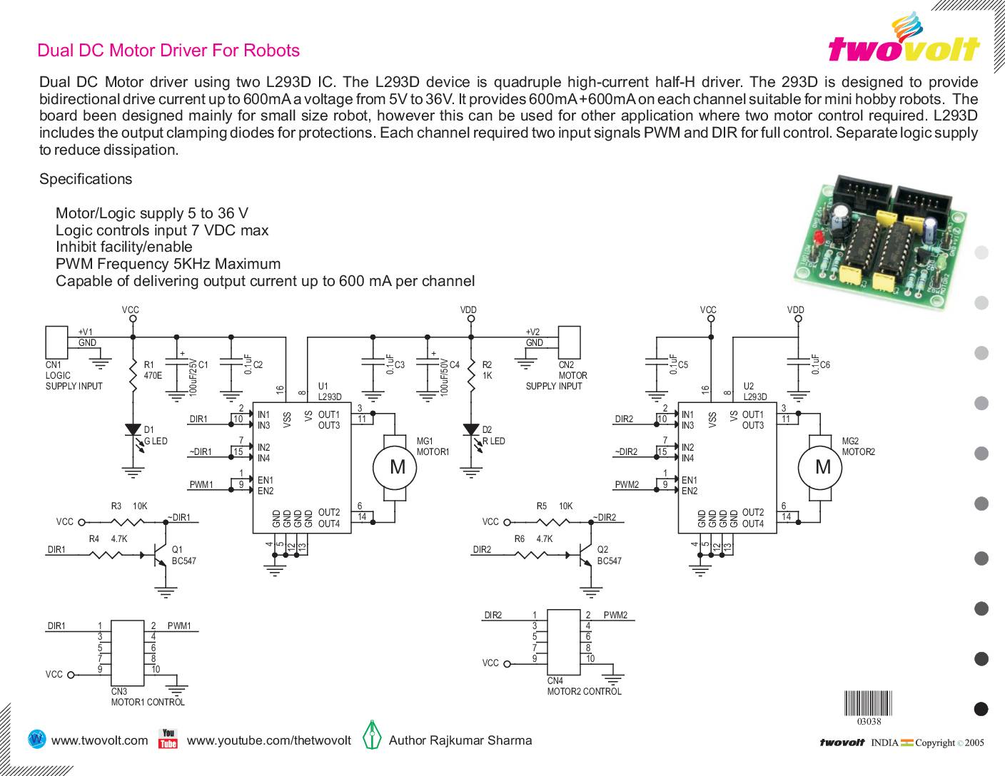 Dual-DC-Motor-driver-for-robot-using-L293D - Electronics-Lab.com