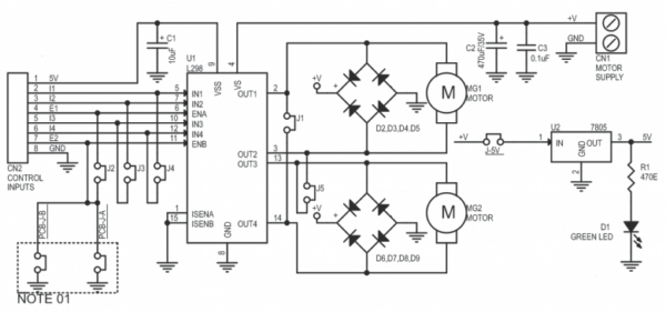 Dual DC Motor Driver For Robot with L298 - Electronics-Lab.com