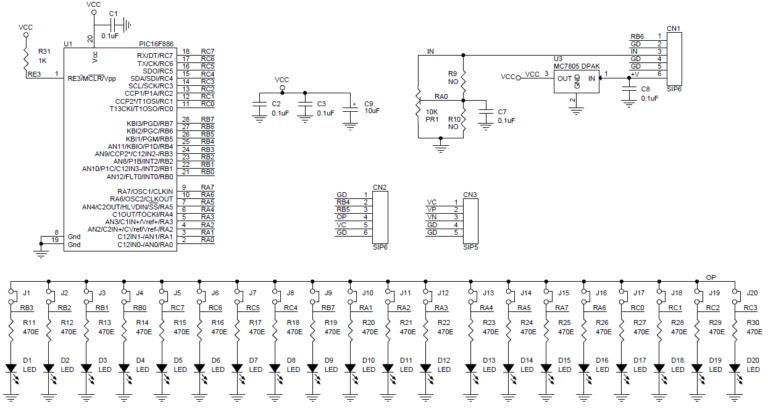Bargraph Voltmeter 0-5V DC range - PIC16F686 - Electronics-Lab