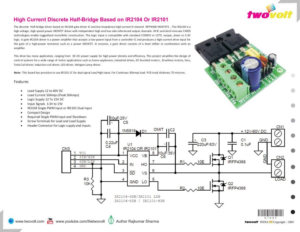 Half-Bridge-Based-on-IR2104 - Electronics-Lab.com Half-Bridge-Based-on-IR2104 - Electronics-Lab.com