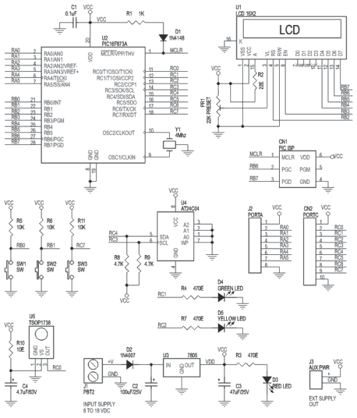 PIC16F 28-pin Development Board with LCD - Electronics-Lab