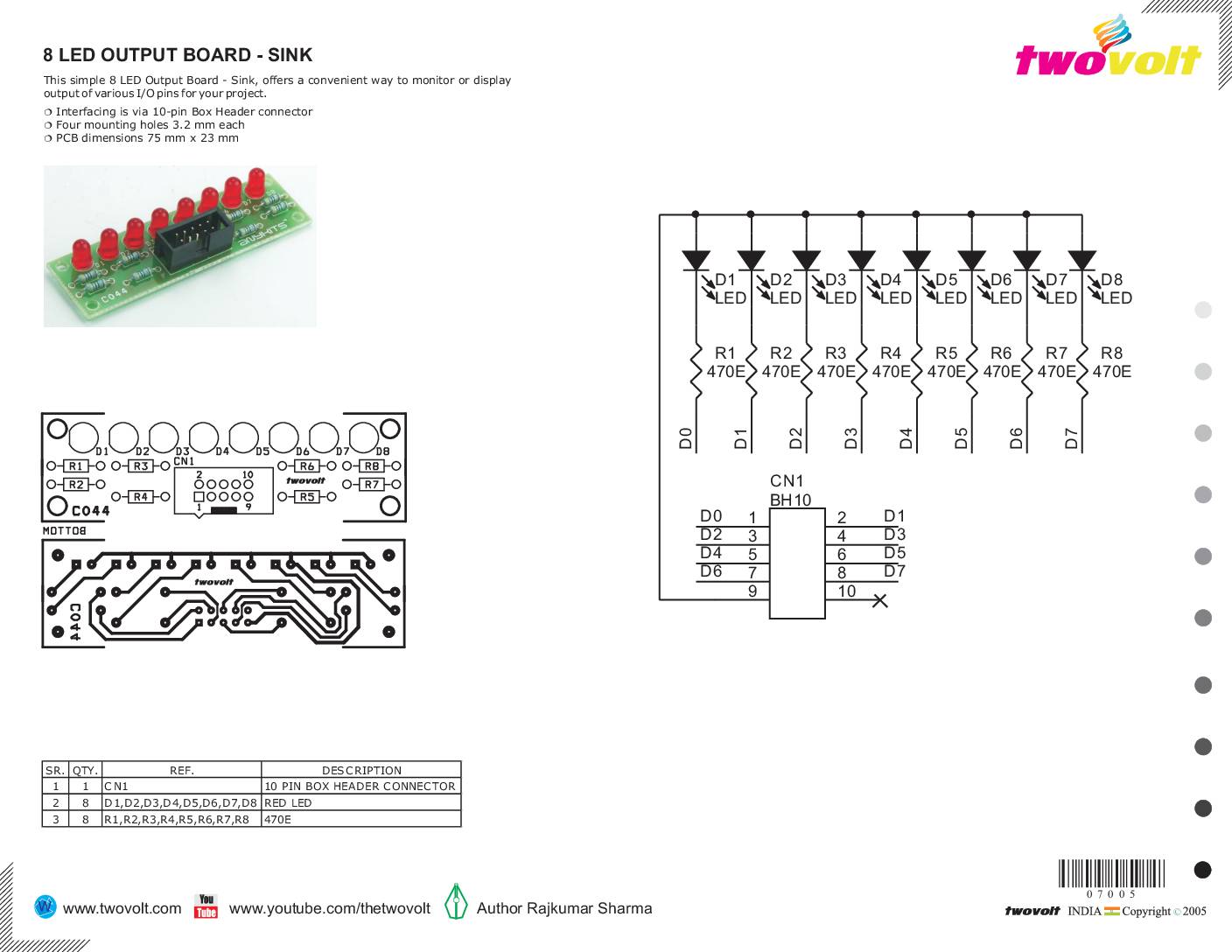 8 Led Output Display Module For Micro Controller Development Board
