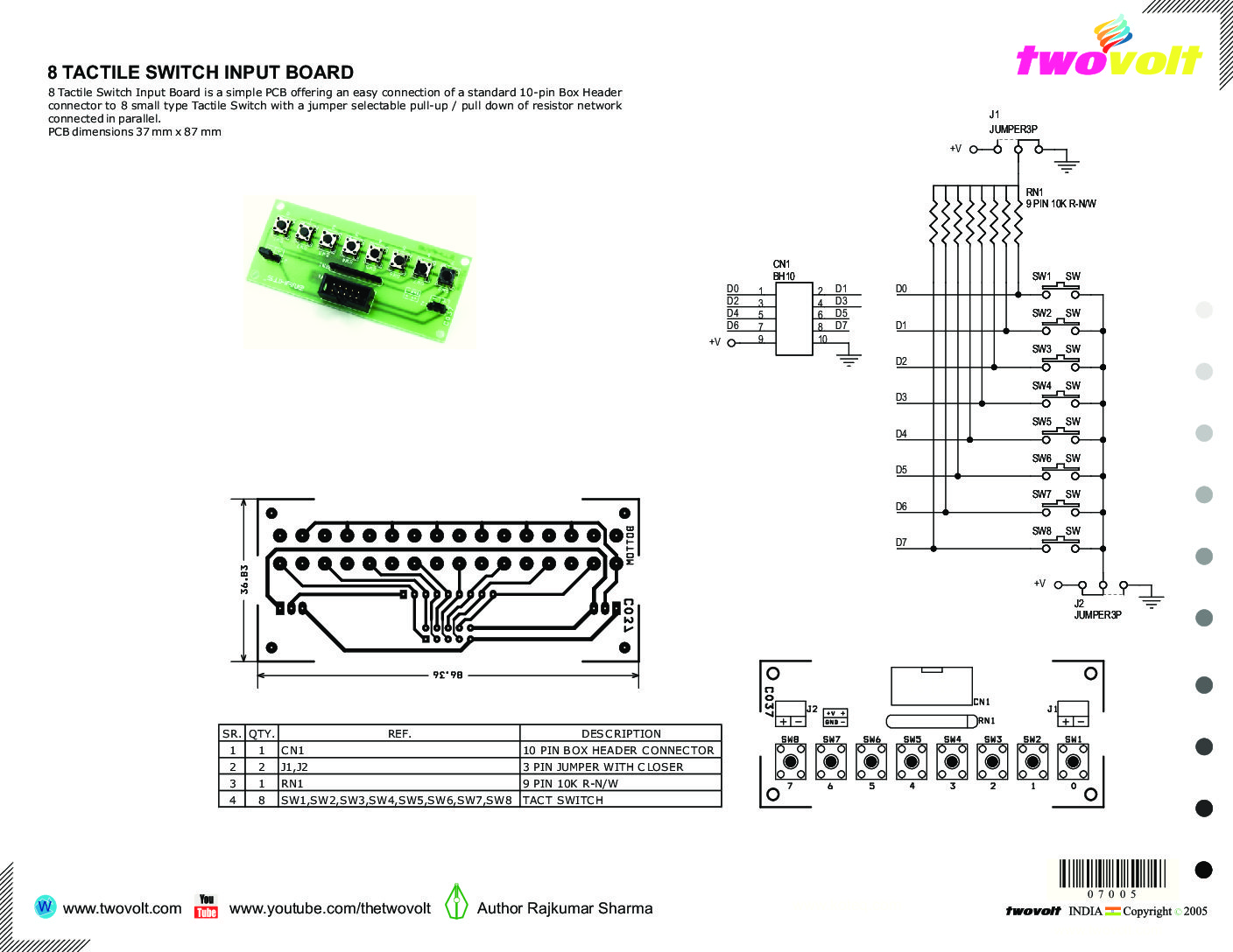 8 Tactile Switch Board with High & Low Outputs - Electronics-Lab