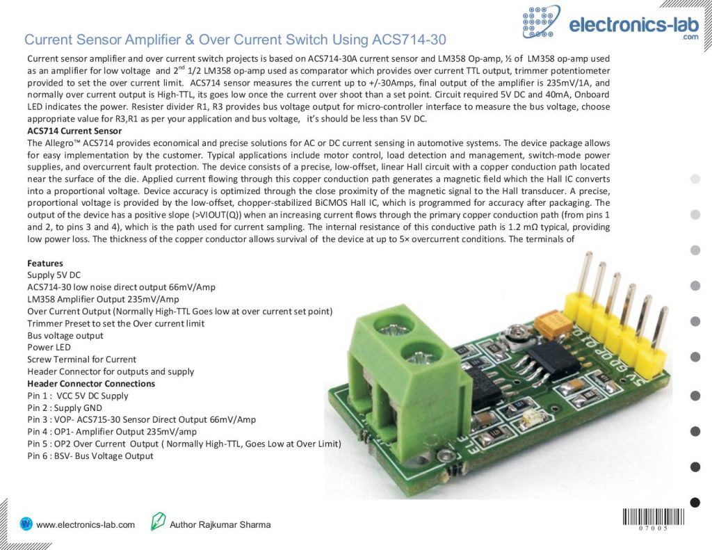Current Sensor Amplifier & Over Current Switch - Electronics-Lab.com