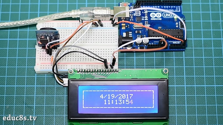 Real Time Clock On 20x4 I2C LCD Display with Arduino - Electronics-Lab