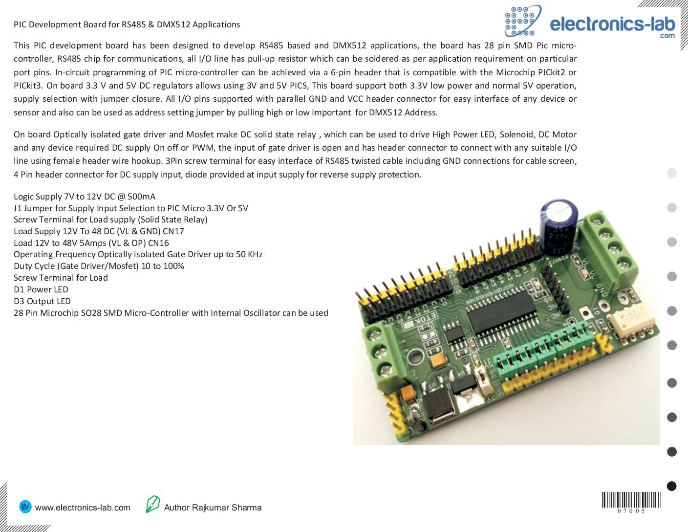 PIC Development Board for RS485 & DMX512 Applications - Electronics-Lab.com
