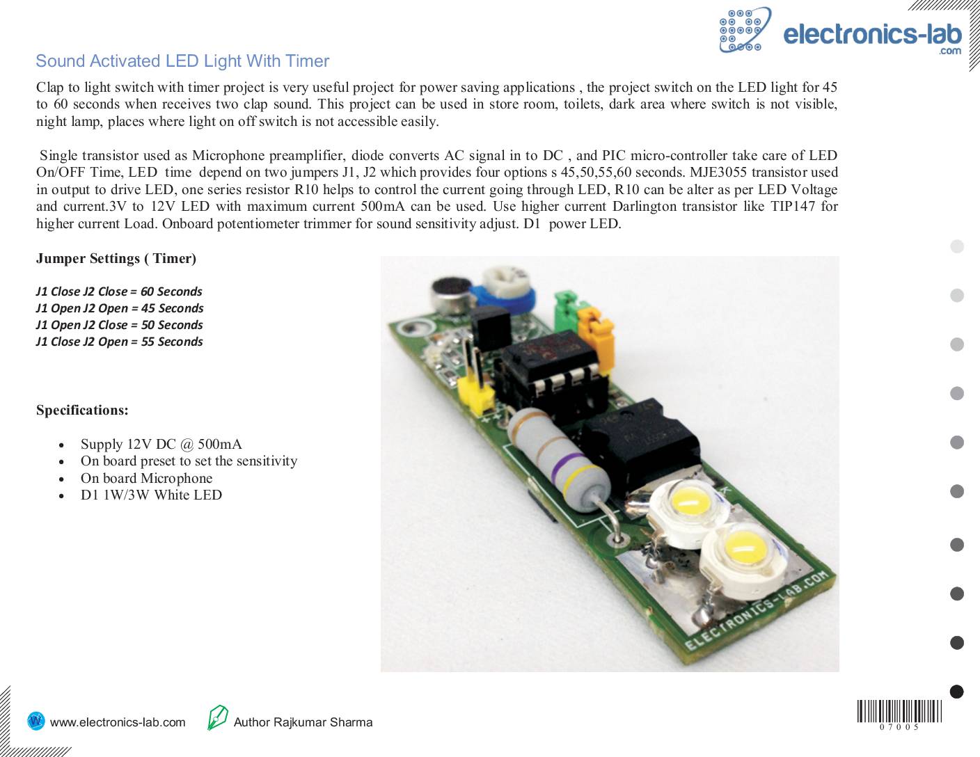 Sound Activated LED Light With Timer - Electronics-Lab.com