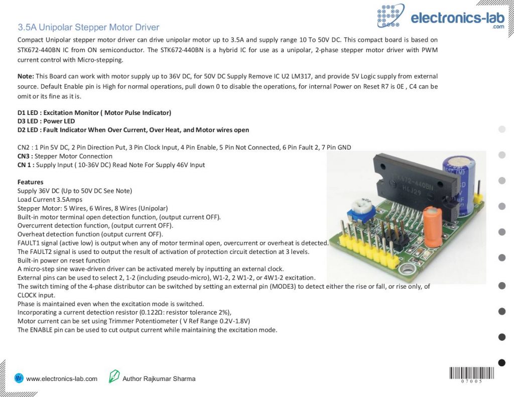 3.5A Unipolar Stepper Motor Driver.pdf - Electronics-Lab.com