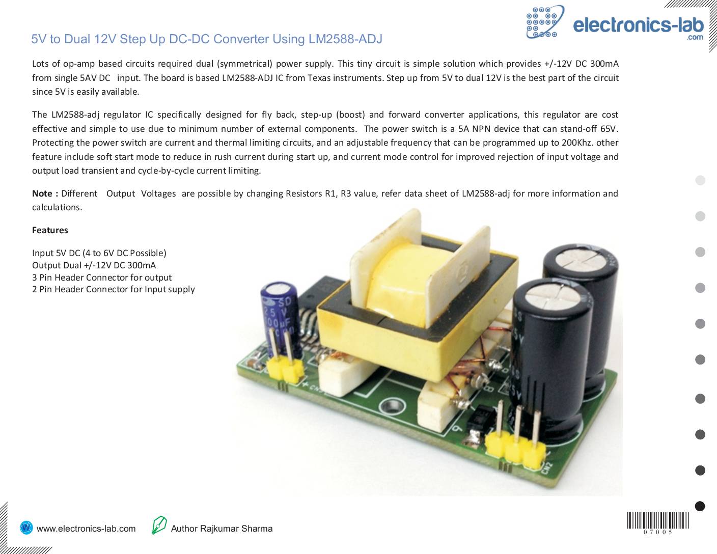 5v to dual 12v step-up converter - Electronics-Lab.com