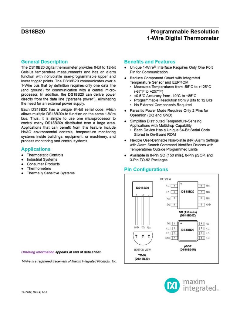 DS18B20 Datasheet - Electronics-Lab.com