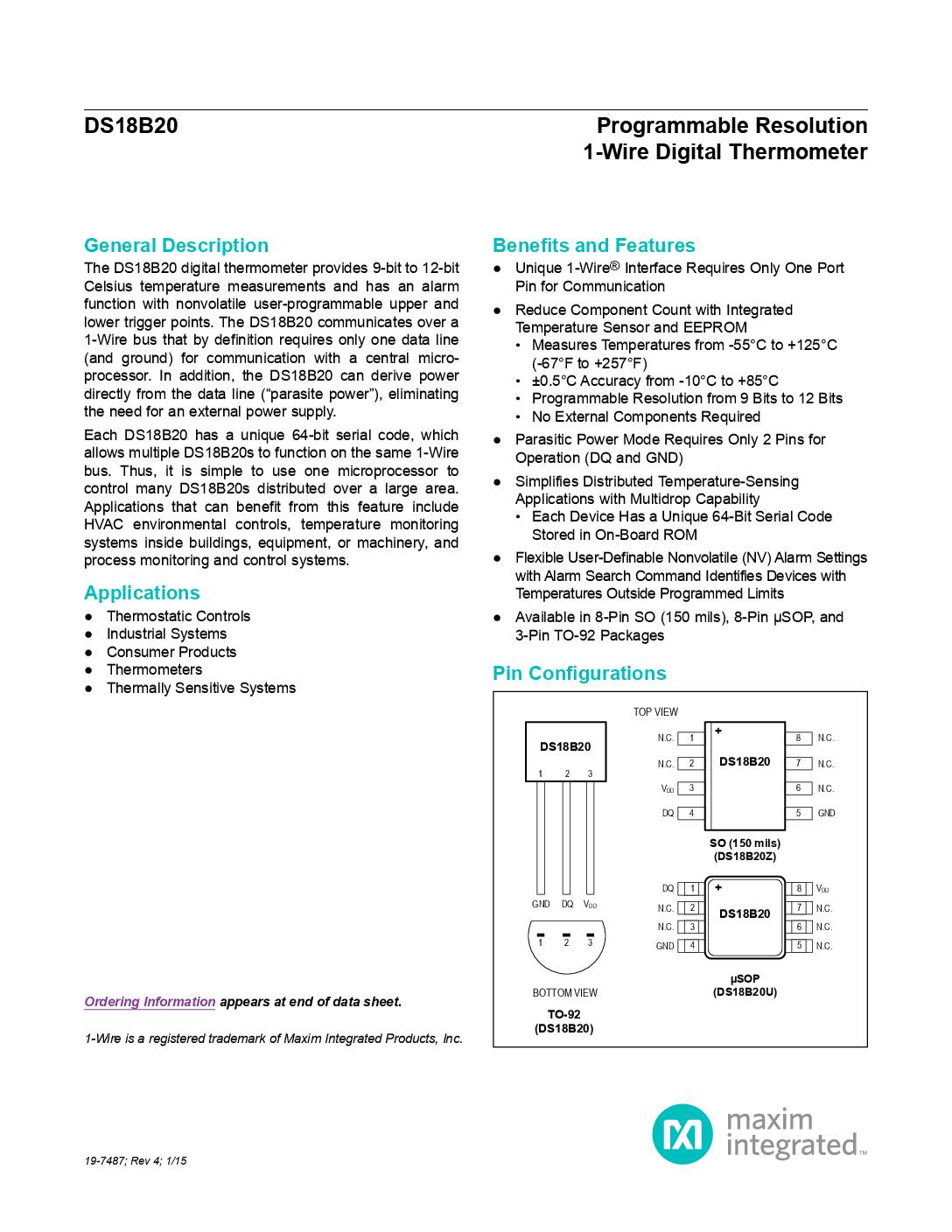 DS18B20 Datasheet - Electronics-Lab.com