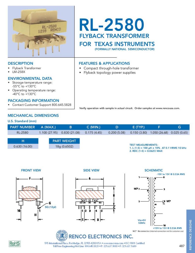 RL-2580 TRANSFORMER DATA SHEET - Electronics-Lab.com