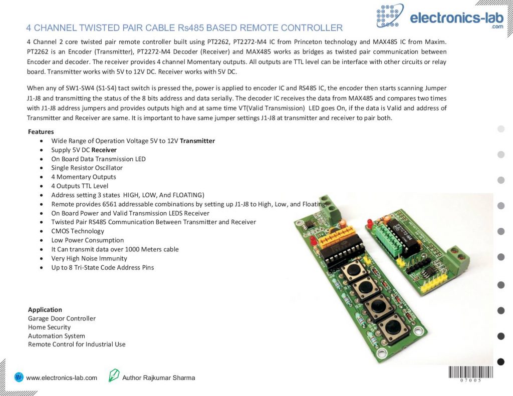 4 channel RS485 Remote Controller - Electronics-Lab.com