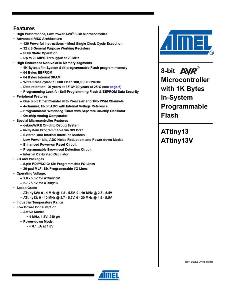 ATtiny13 Datasheet - Electronics-Lab.com