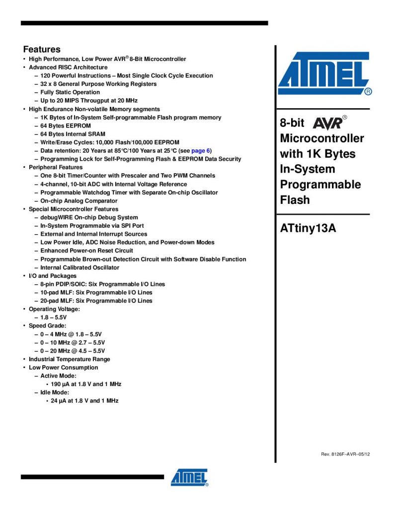 ATtiny13a Datasheet - Electronics-Lab.com