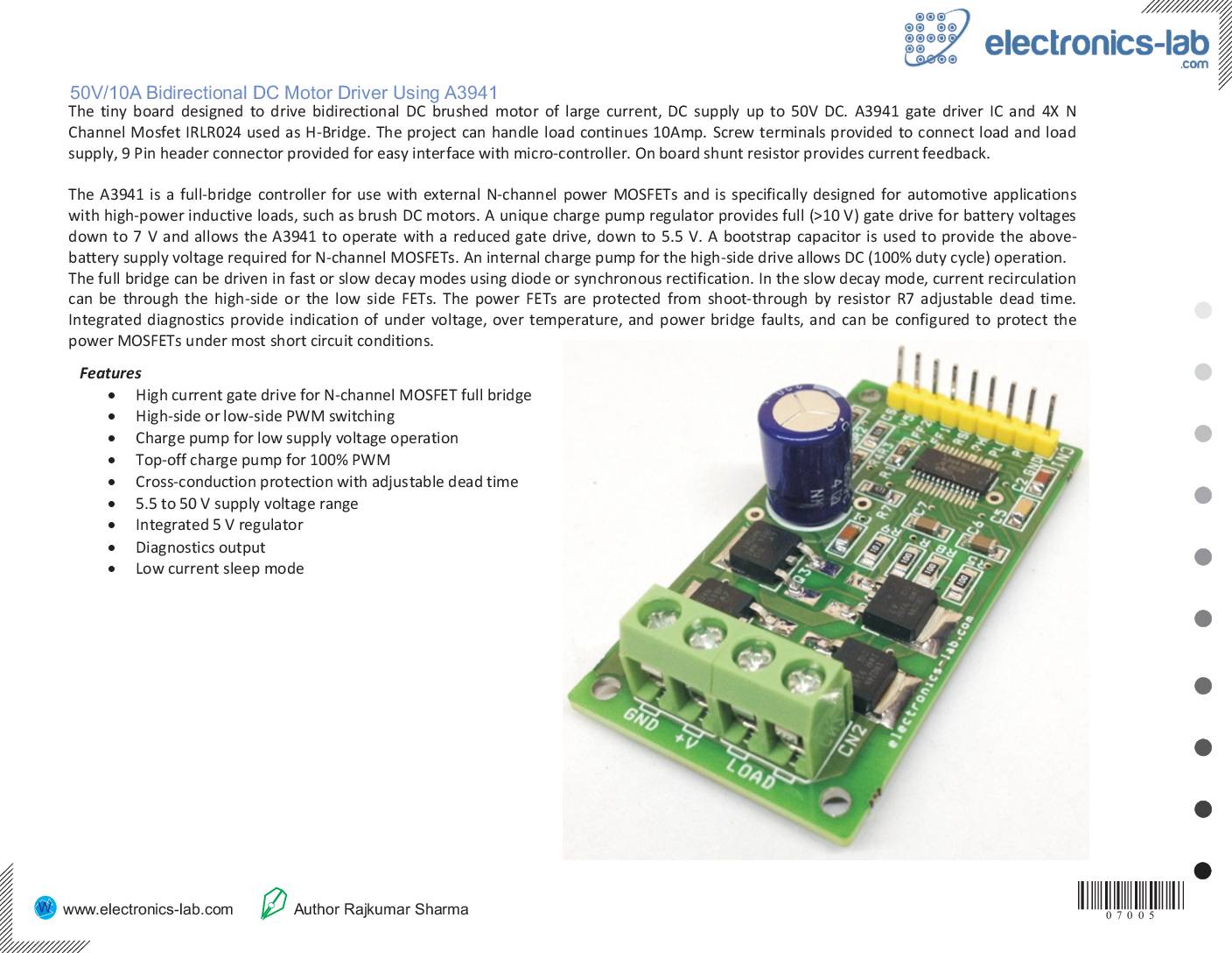 50V10A Bidirectional Dc Motor Driver Using A3941 - Electronics-Lab.com
