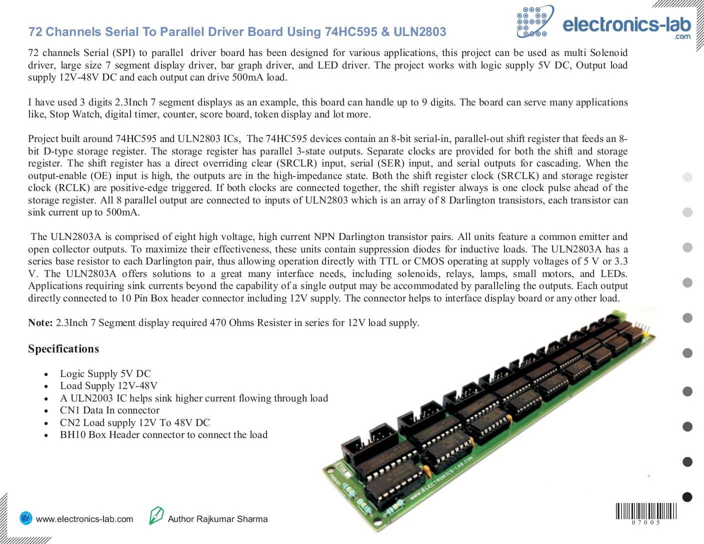 72 Channel Serial To Parallel Driver - Electronics-Lab.com