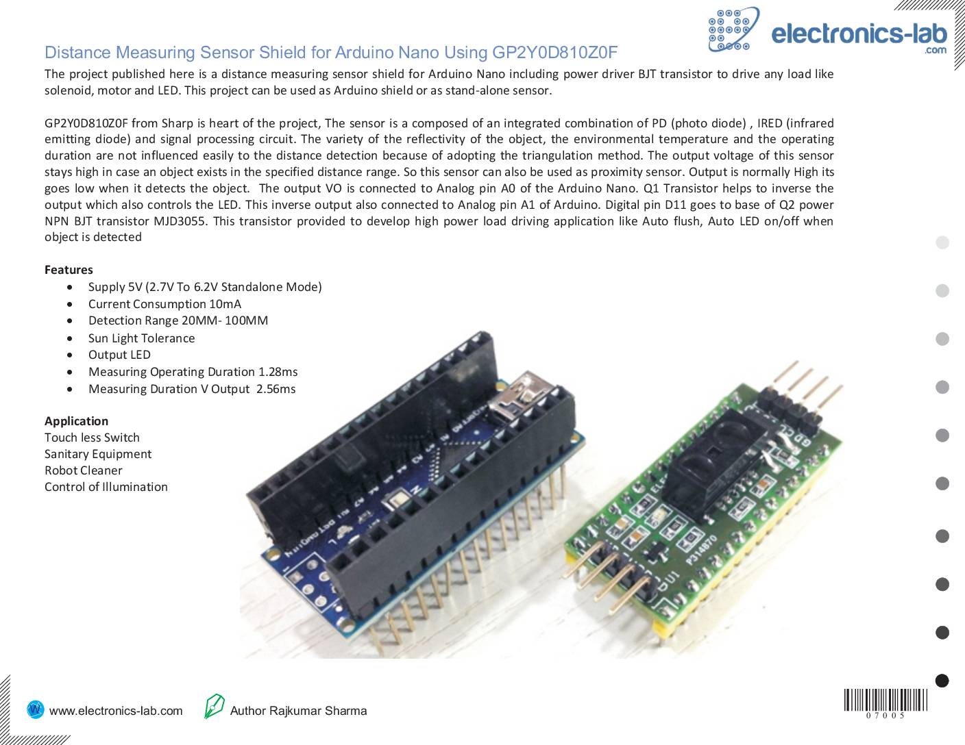 DISTANCE MESURING SENSR SHIELD FOR ARDUINO NANO - Electronics-Lab.com