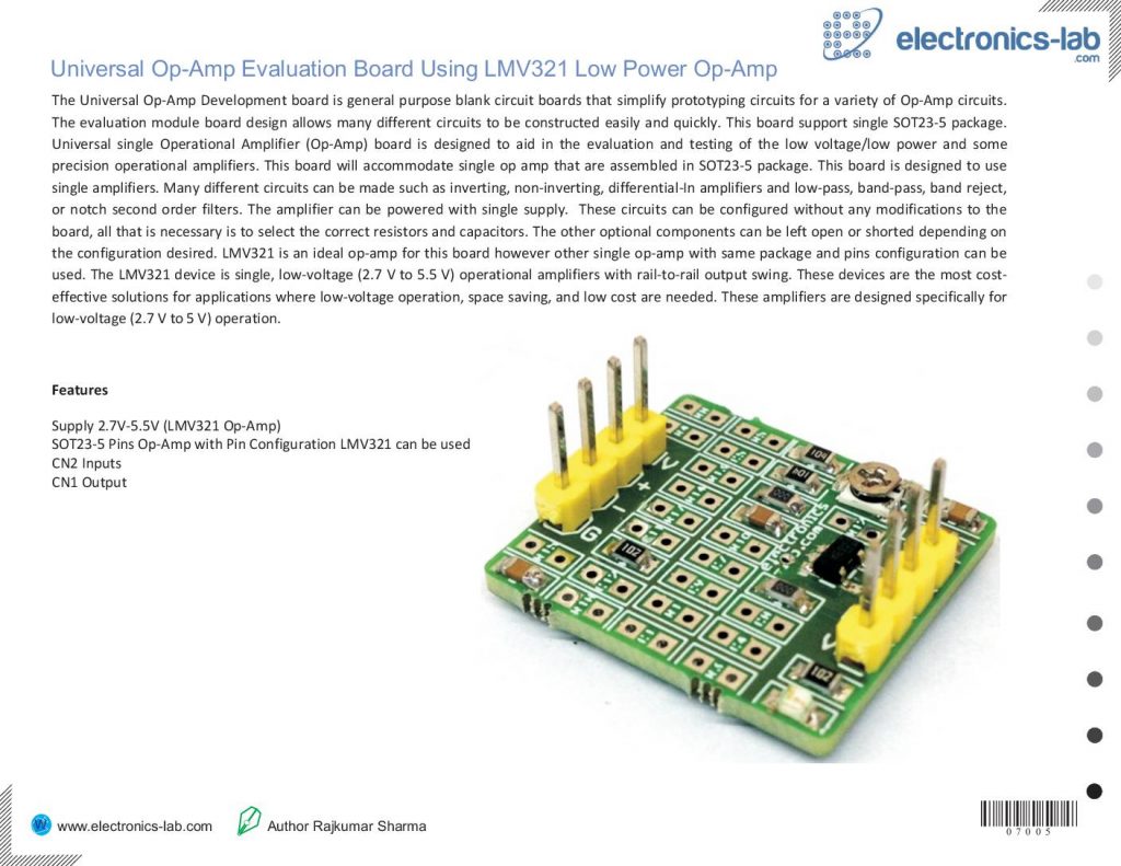 LMV321 DEVELOPMENT BOARD - Electronics-Lab.com