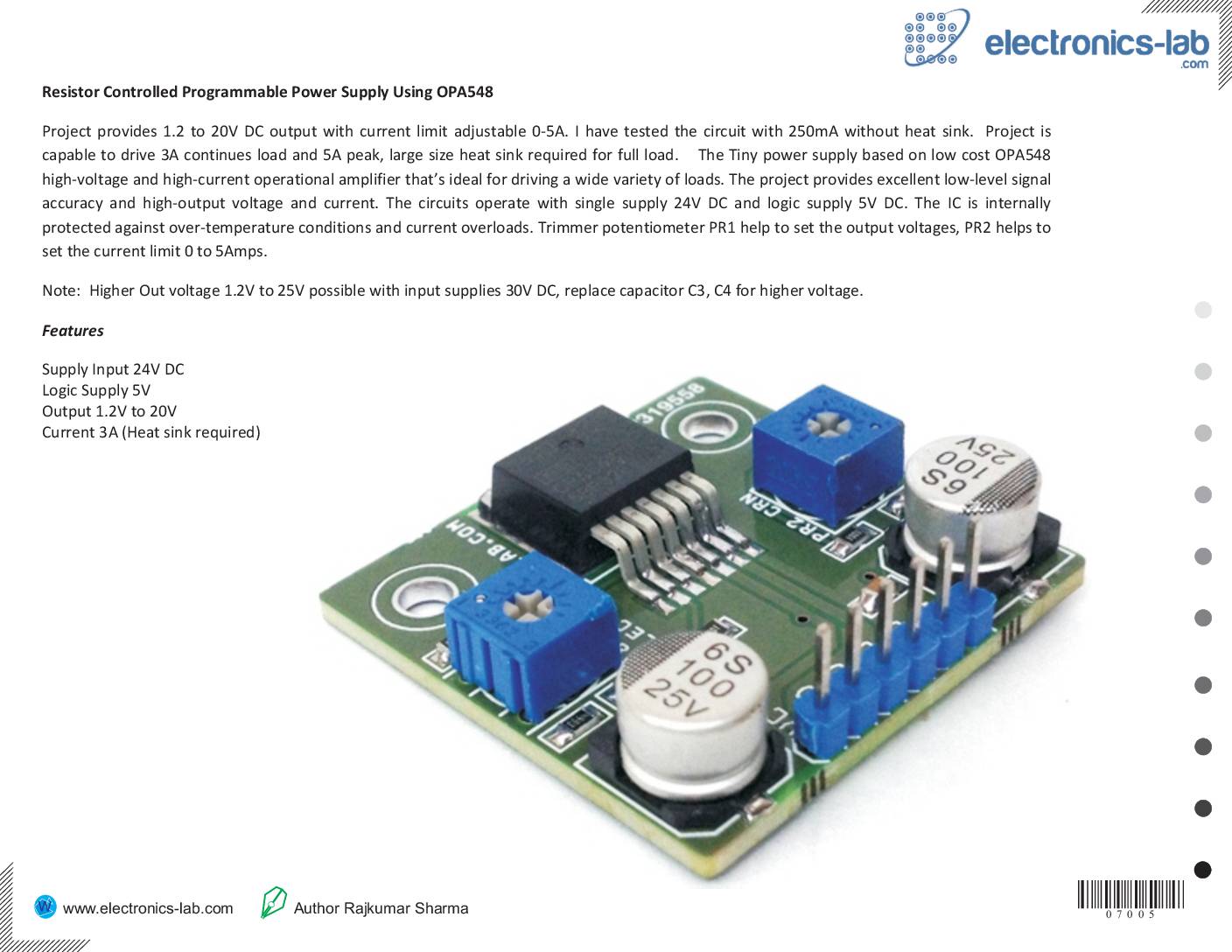 Resistor Controlled Programmable Power Supply - Electronics-Lab.com