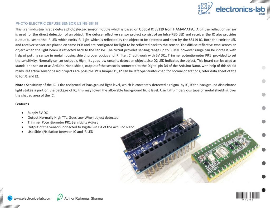 PHOTO-ELECTRIC DEFUSE SENSOR USING S8119 - Electronics-Lab.com