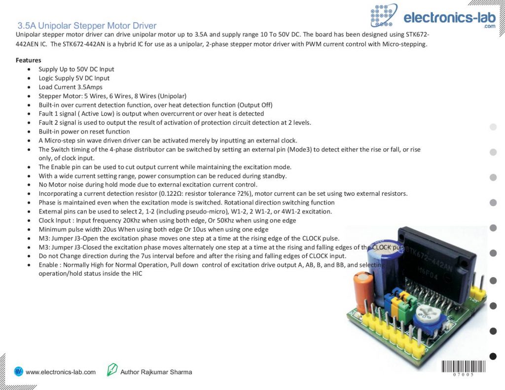 3.5A Unipolar Stepper Motor Driver - Electronics-Lab.com