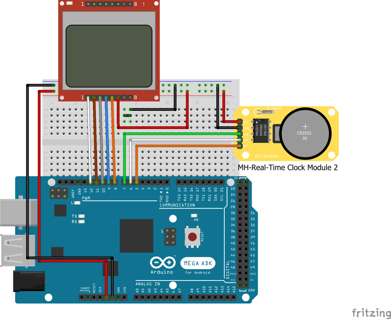 Arduino Real Time Clock with DS1302 and Nokia 5110 LCD Display - Electronics-Lab