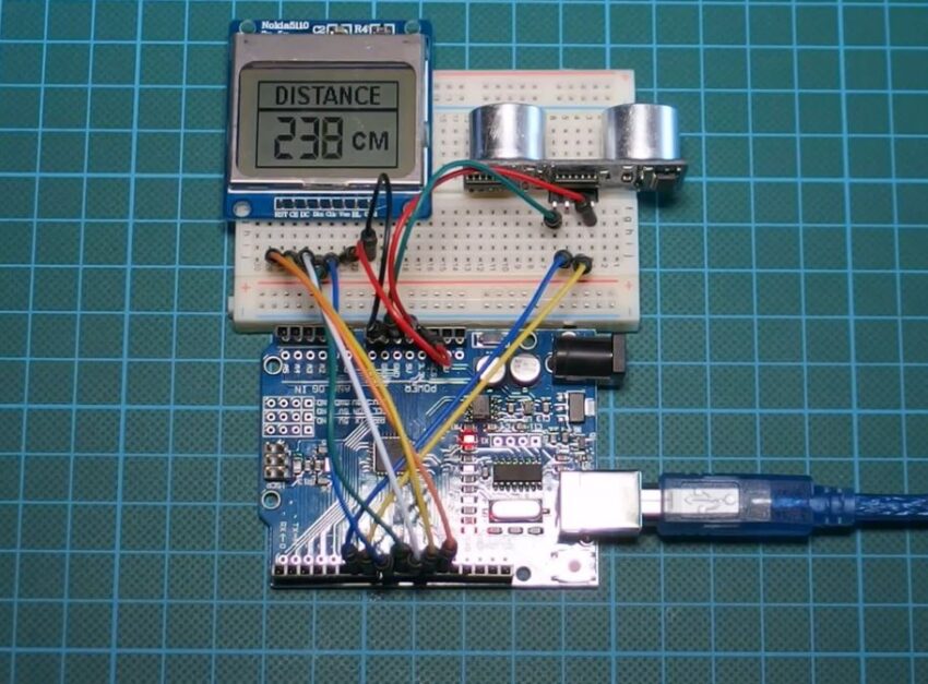 Arduino distance meter with Ultrasonic Sensor (HC SR04) and Nokia 5110 ...
