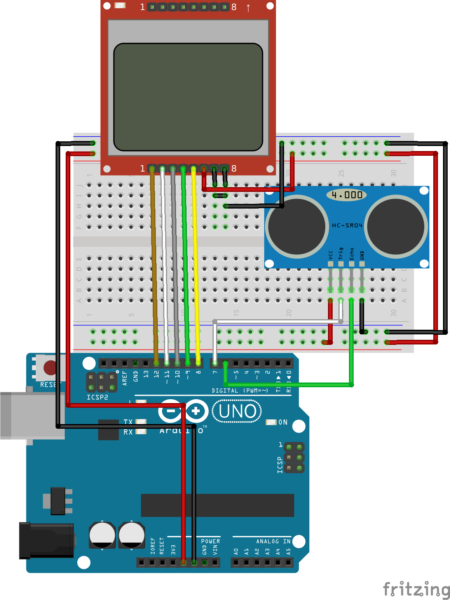 Arduino distance meter with Ultrasonic Sensor (HC SR04) and Nokia 5110 ...
