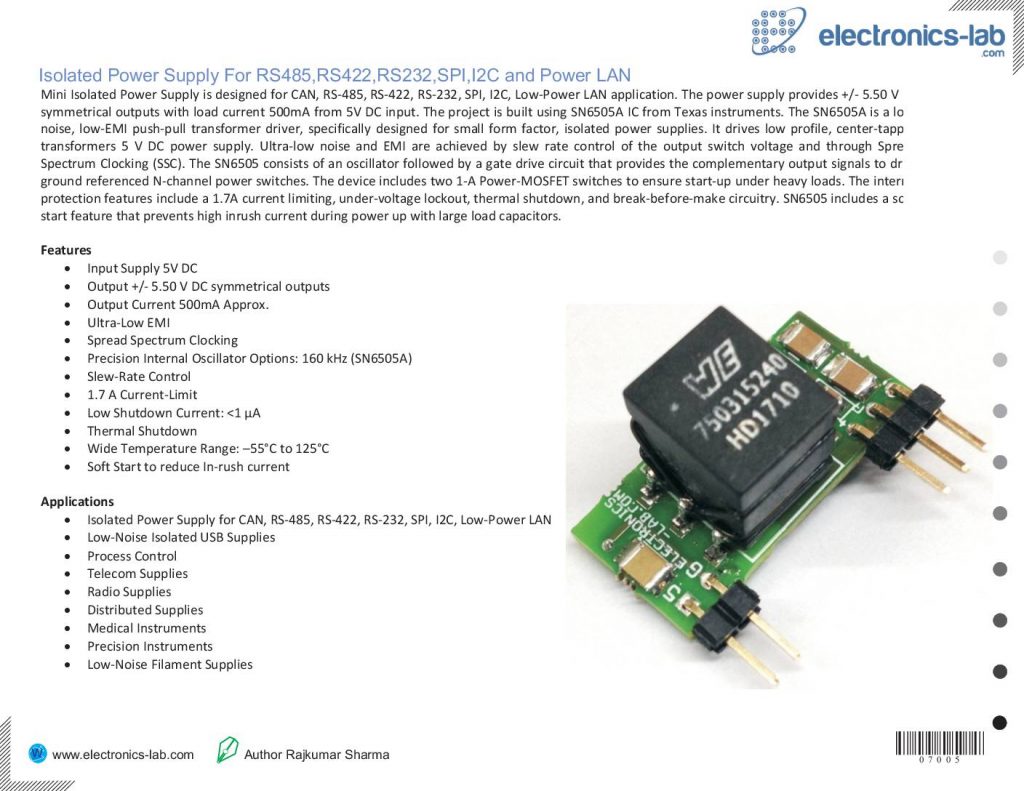 Isolated Power Supply For RS485 - Electronics-Lab.com