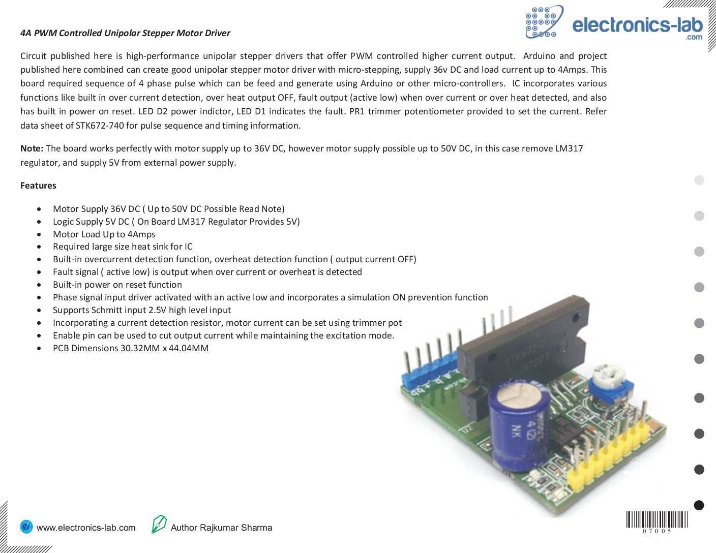 4a Pwm Controlled Unipolar Stepper Motor Driver Electronics