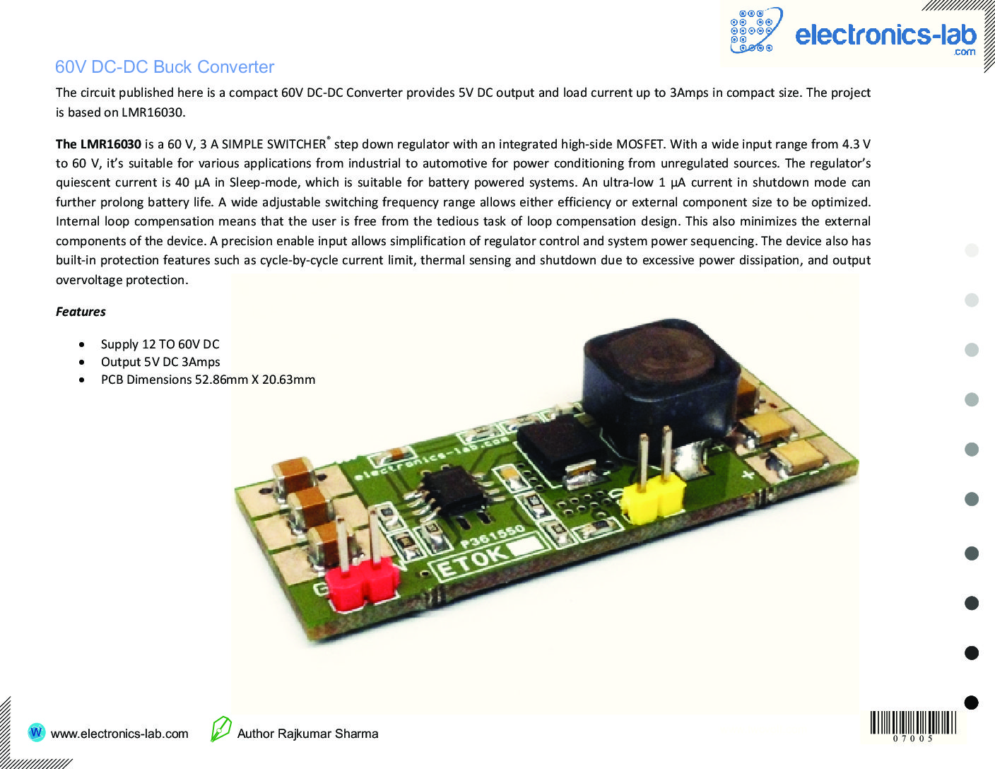60V to 5V DC-DC Buck Converter - Electronics-Lab.com