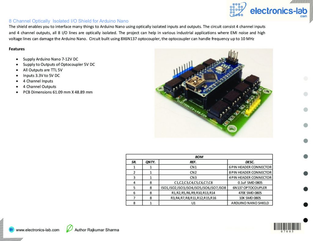8 Channel Optically Isolated IO Shield for Arduino Nano - Electronics-Lab.com