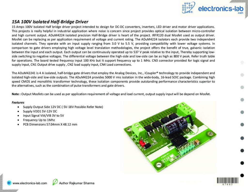 15A 100V Isolated Half-Bridge Driver - Electronics-Lab.com