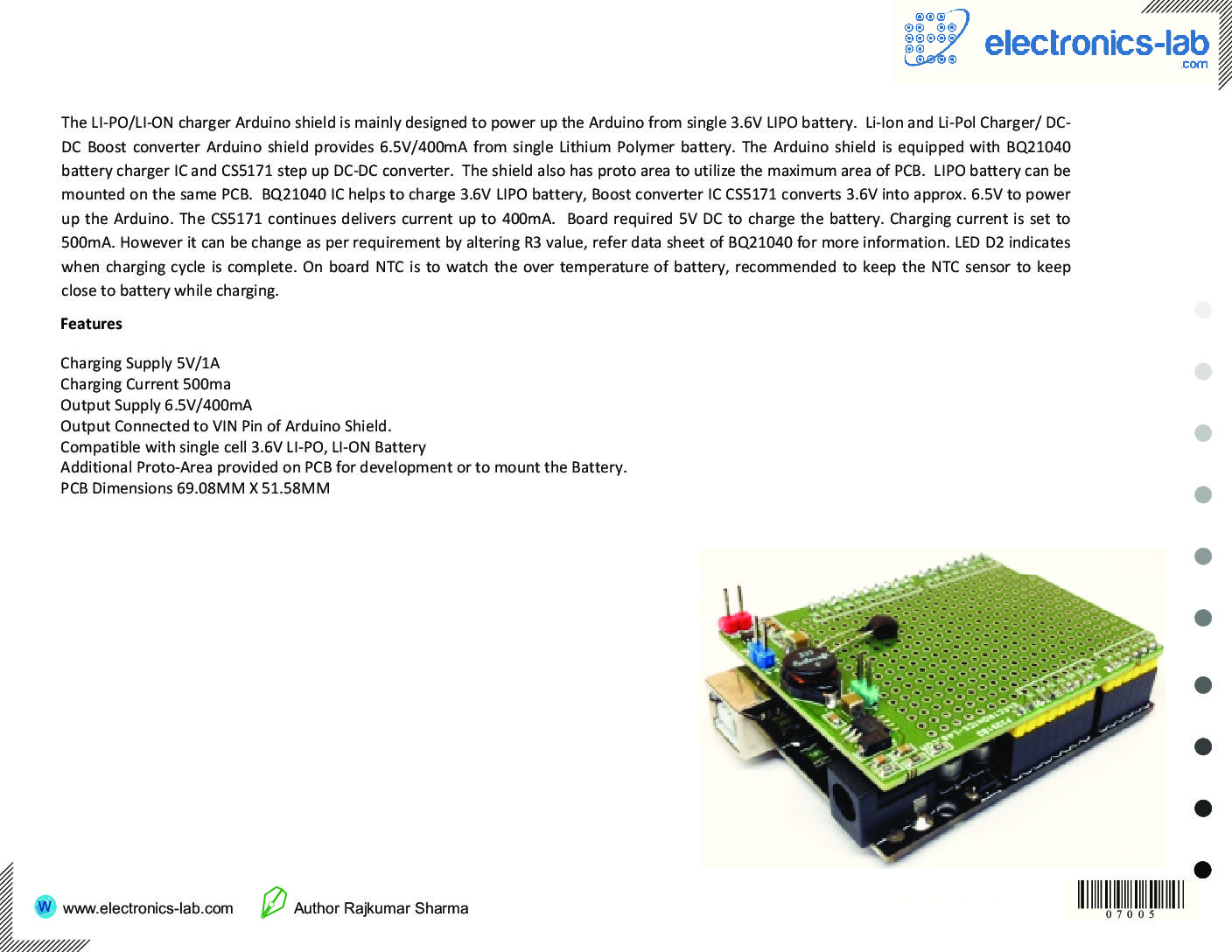 LI-PO_LI-ION charger Arduino shield - Electronics-Lab.com