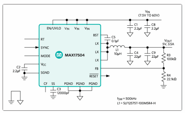MAX17504 4.5V–60V 3.5A High Efficiency Synchronous Step Down DC DC Converter with Internal ...