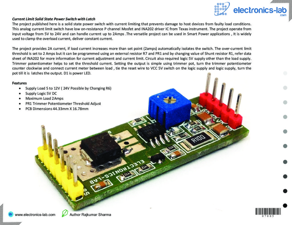 Current Limit Solid State Power Switch with Latch - Electronics-Lab.com