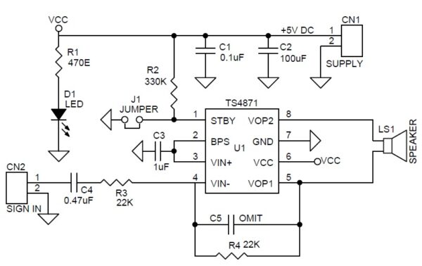 Mini Speaker Attached Audio Amplifier using TS4871 - Electronics-Lab.com