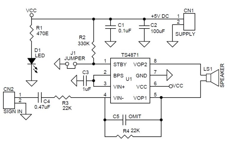 Mini Speaker Attached Audio Amplifier using TS4871 - Electronics-Lab.com