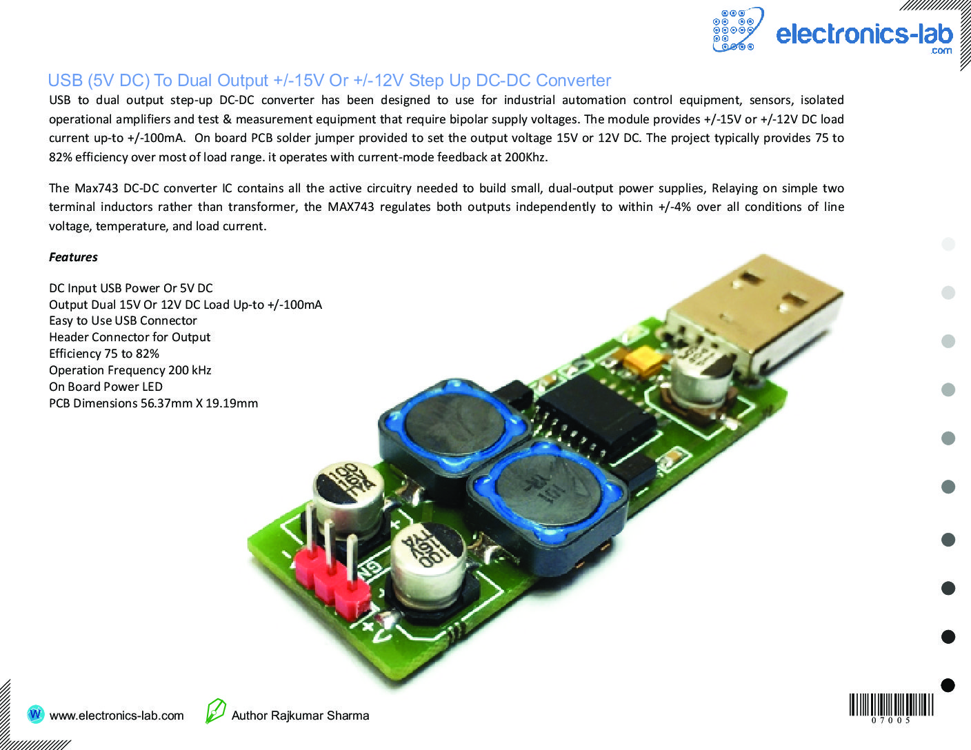 USB (5V DC) To Dual Output +-15V Or +-12V Step Up DC-DC Converter ...