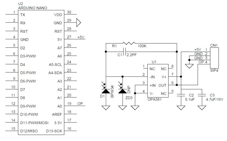 Photodiode Amplifier for Visible Light Using OPA381 - Arduino Nano ...