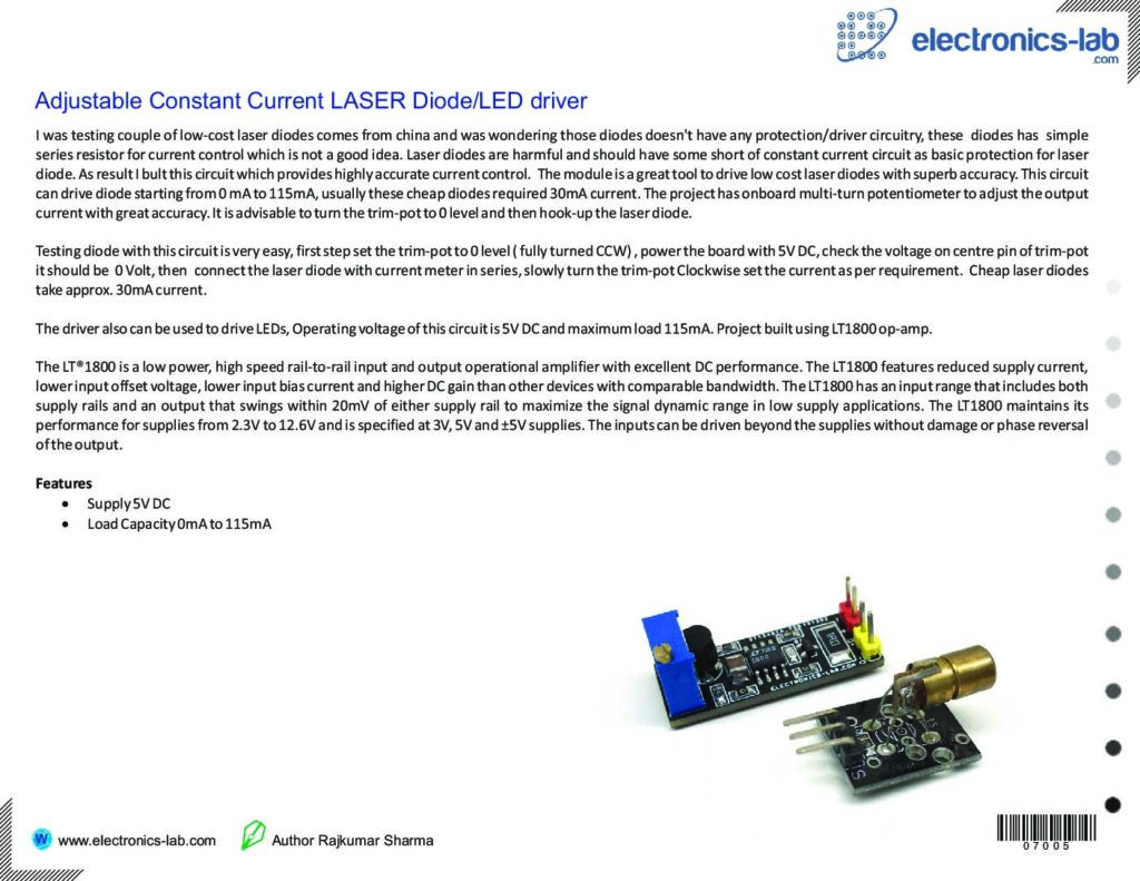 Adjustable Constant Current LASER Diode-LED driver - Electronics-Lab.com