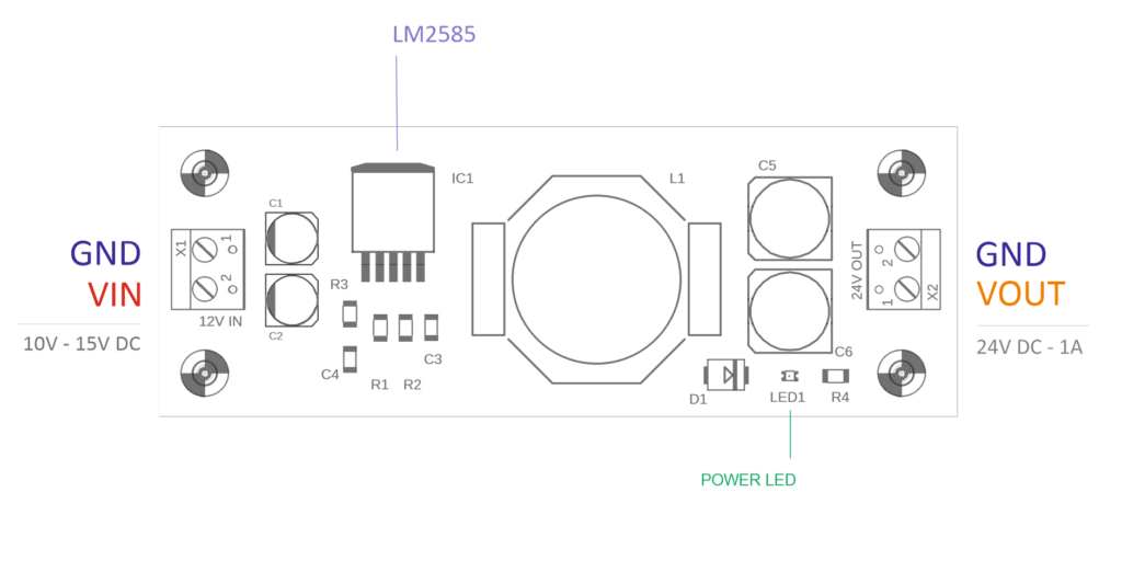 12V to 24V @ 1A Step-up switching regulator using LM2585 - Electronics ...