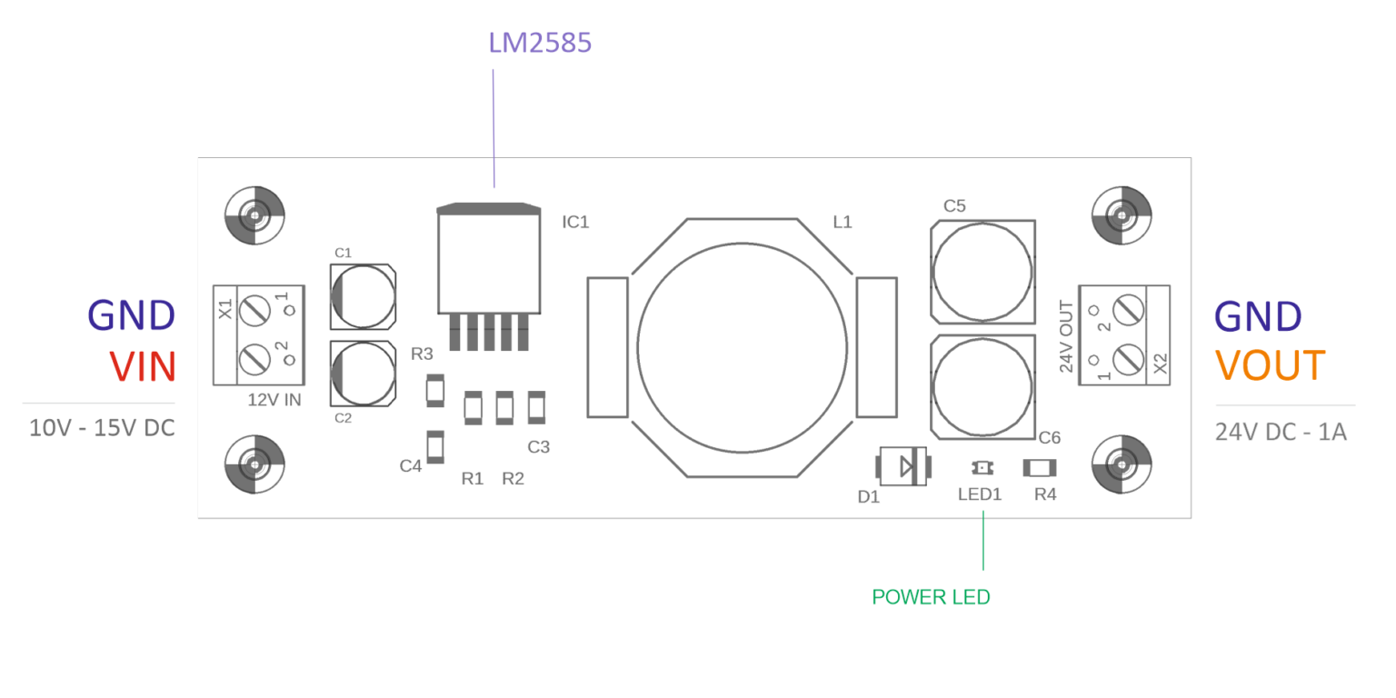 12V to 24V @ 1A Step-up switching regulator using LM2585 - Electronics ...