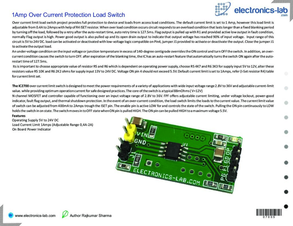 1 Amp Over Current Protection Load Switch - Electronics-Lab.com