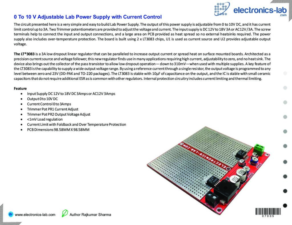 0 to 10V Adjustable Lab Power Supply - Electronics-Lab.com